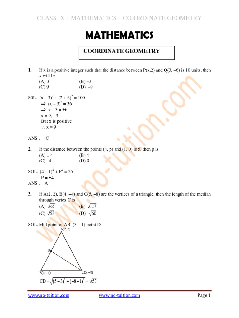 Class IX Coordinate Geometry Problems | PDF | Cartesian Coordinate ...