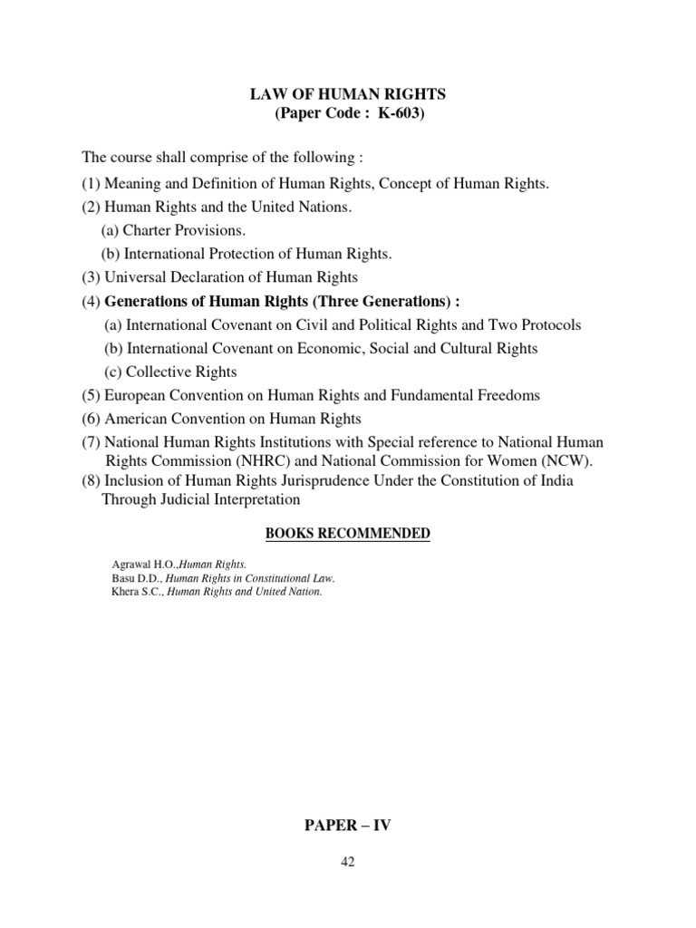 Law of Human Rights (Paper Code: K-603) : Books Recommended | PDF