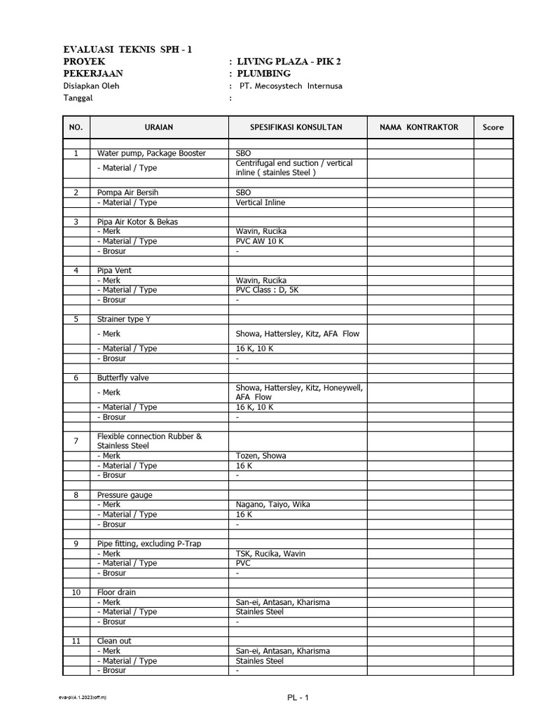 Form SPH 1 - Eva PL - Living Plaza PIK 2 (27.6.2024) | PDF | Plumbing | Tools