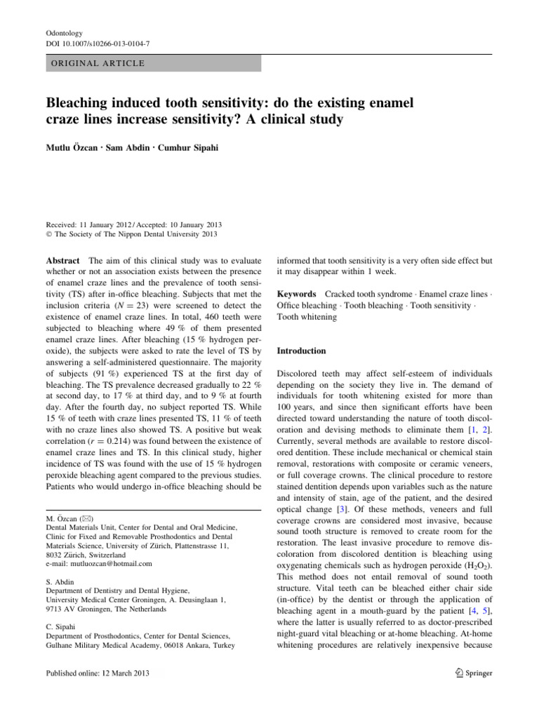 Tooth Sensitivity and Enamel Craze Lines | PDF | Tooth Enamel | Mouth