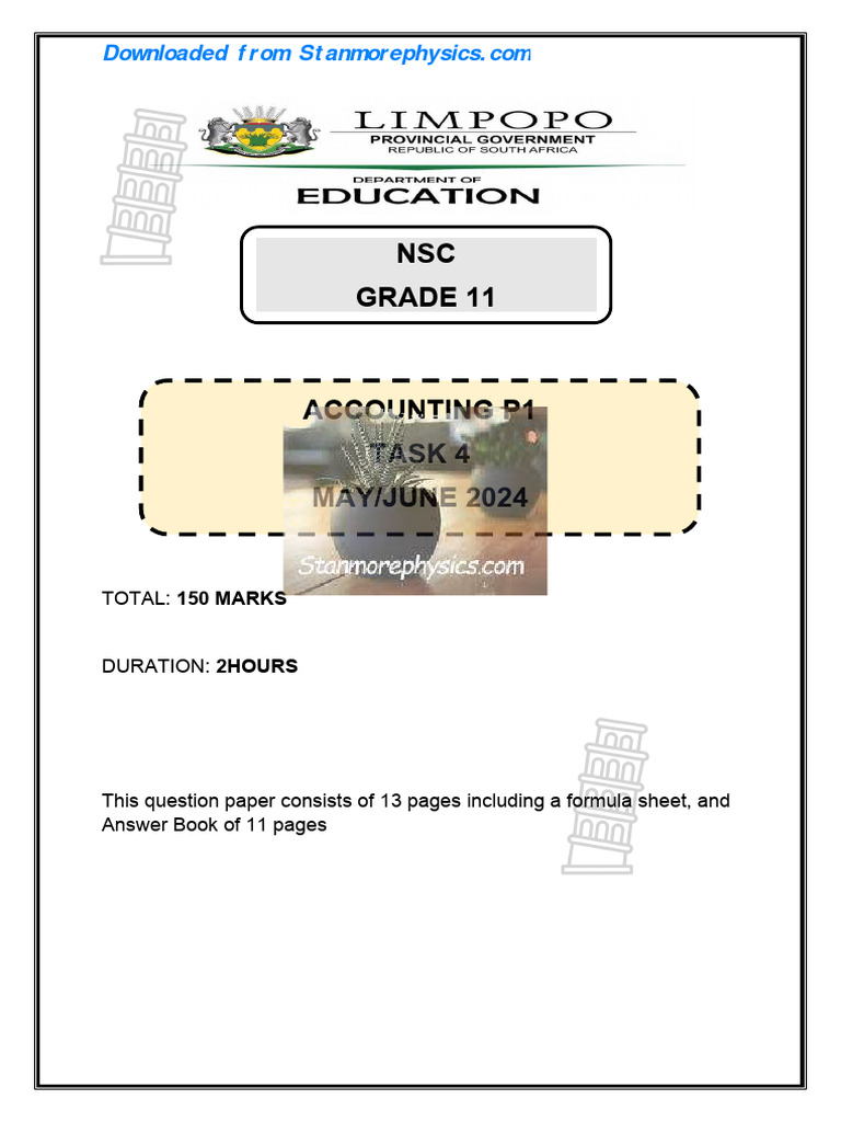 Lp Accounting Grade 11 June 2024 P1 And Memo Pdf Debits And Credits