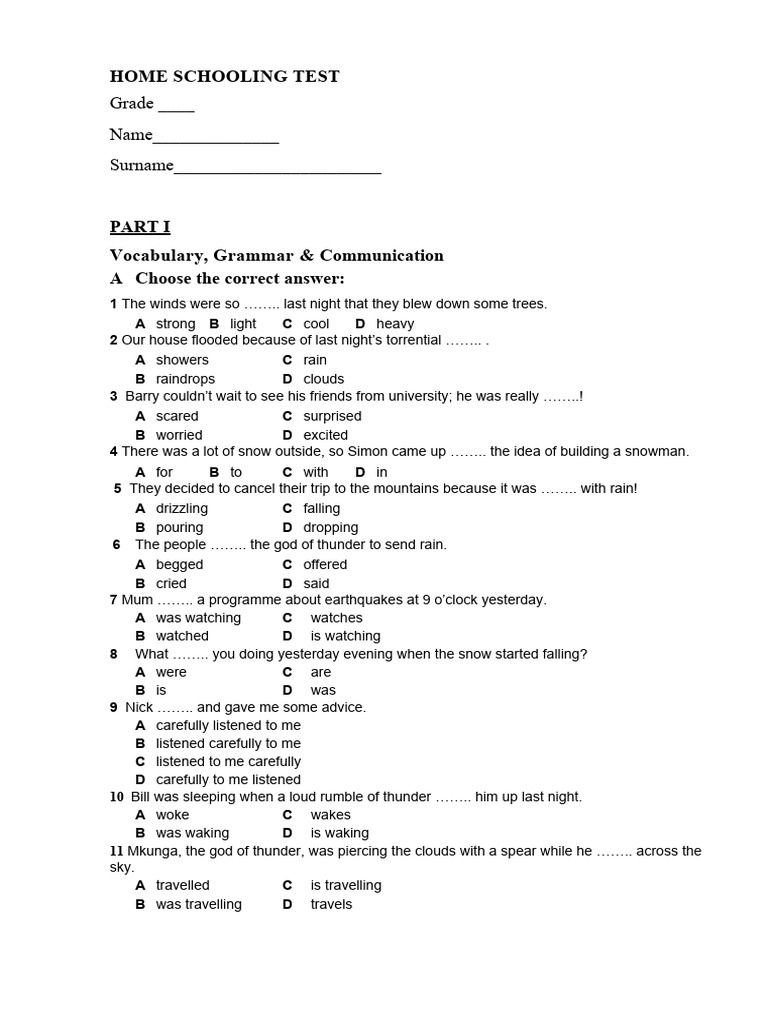 Home Schooling Test Grade 7 | PDF | Meteorological Phenomena