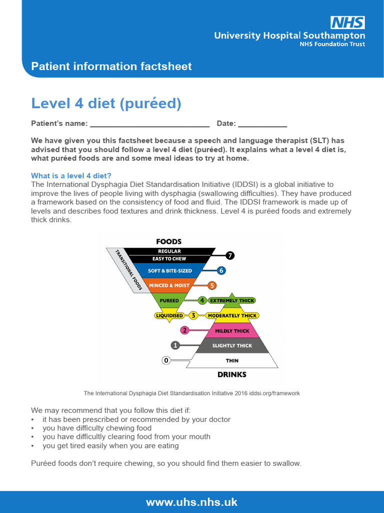 Level 4 Puréed Diet Guide | PDF | Soup | Foods