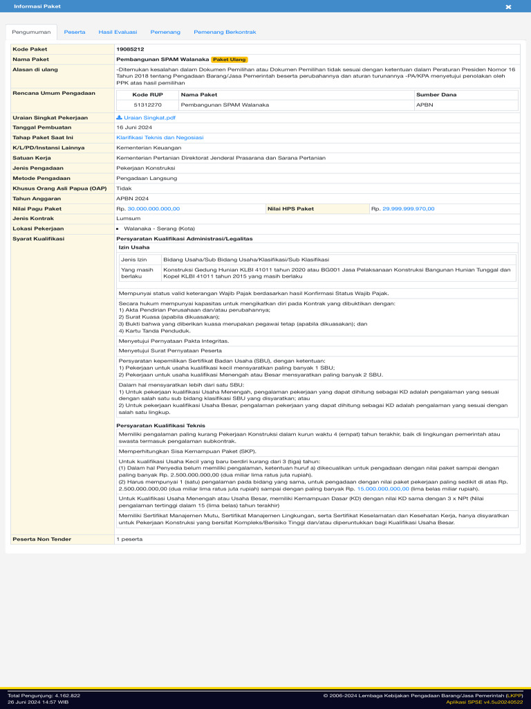 LPSE Kementerian Pertanian - Informasi Paket | PDF