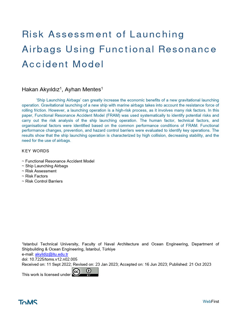Risk Assessment of Launching Airbags Using Functional Resonance ...