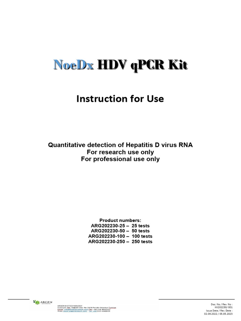 ARGEN NoeDx HDV QPCR Kit Product Manual v001 | PDF | Real Time Polymerase Chain Reaction ...