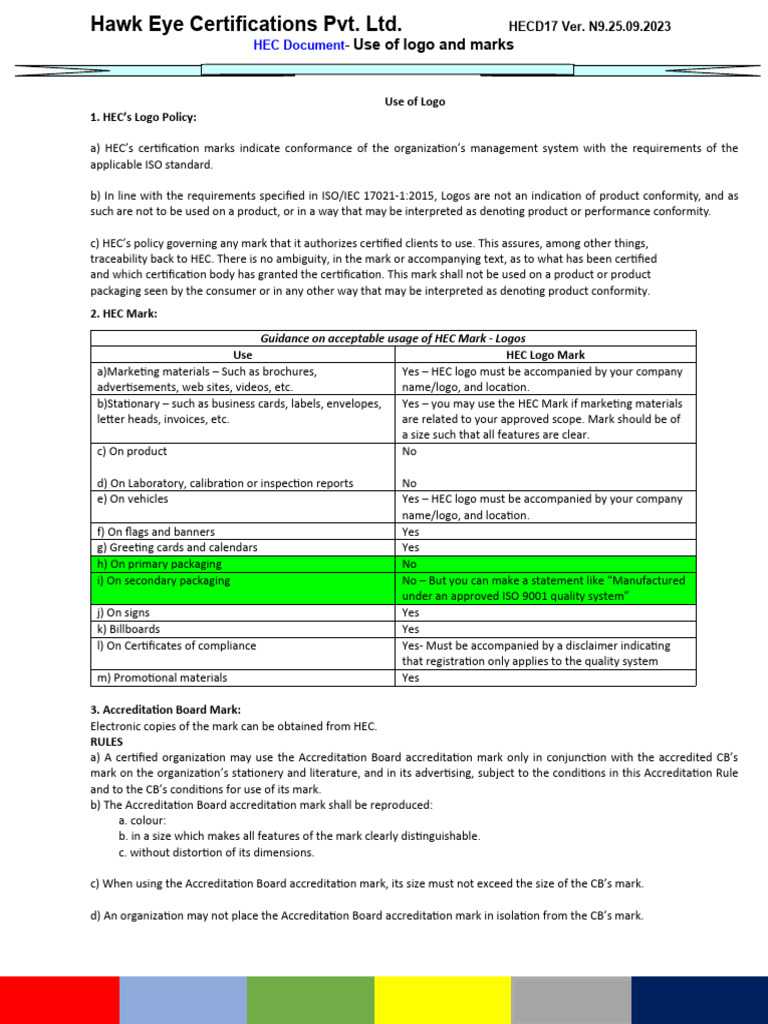 HEC Logo and Mark Usage Guide | PDF | Certification | Iso 9000