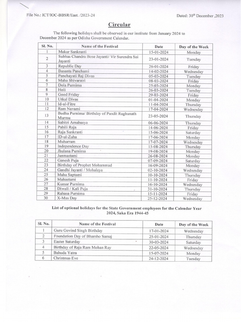 Holiday Day Circular | PDF