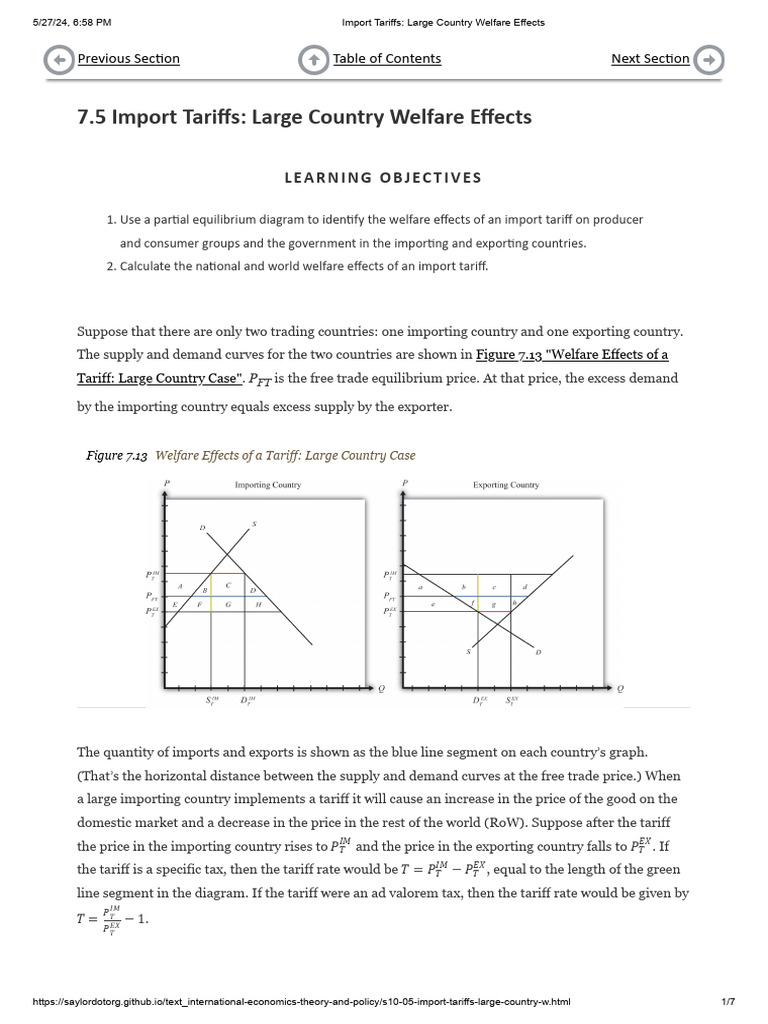 Import Tariffs - Large Country Welfare Effects | PDF | Tariff ...