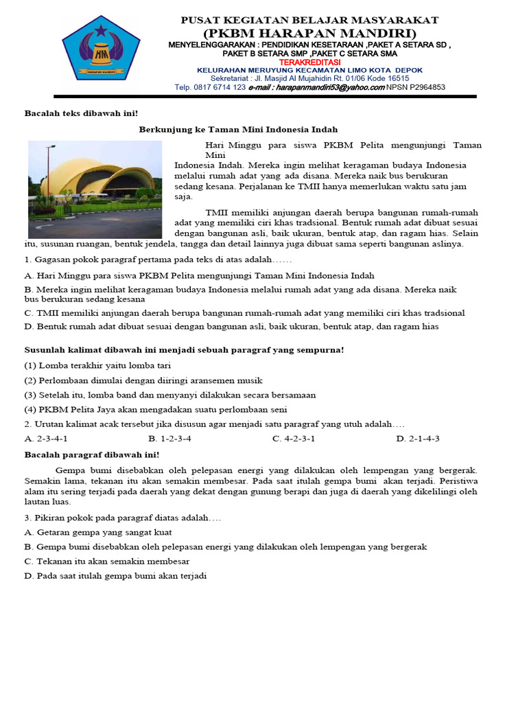 Soal UPK B.Indonesia Paket A Tahun 2022 | PDF