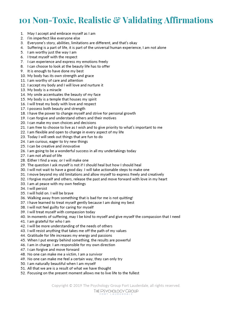 101 Non Toxic Affirmations | PDF | Faith | Hypnotherapy