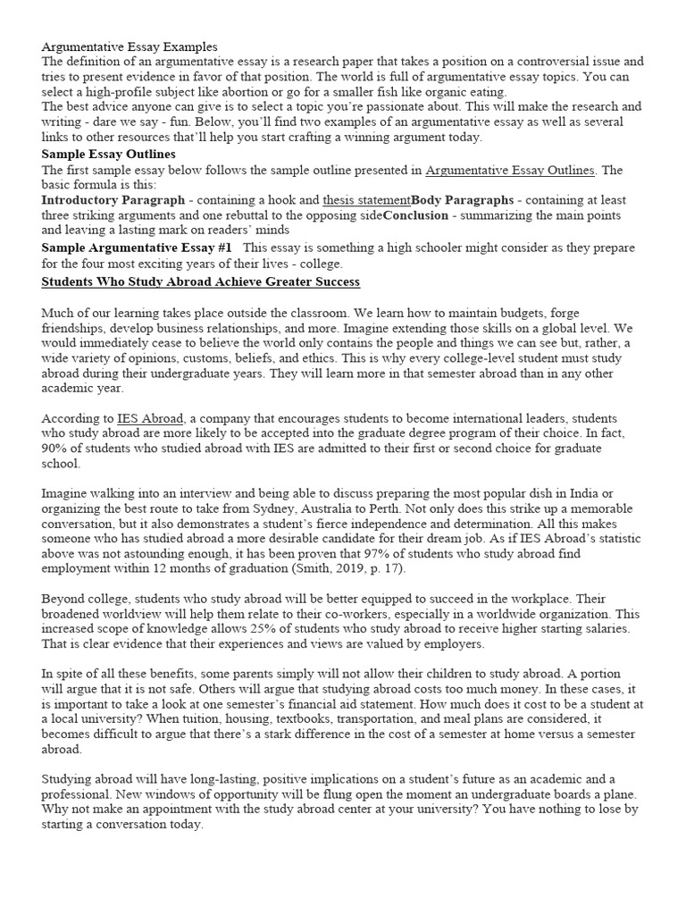 Argumentative Essay Examples | PDF | International Student | Alcoholism