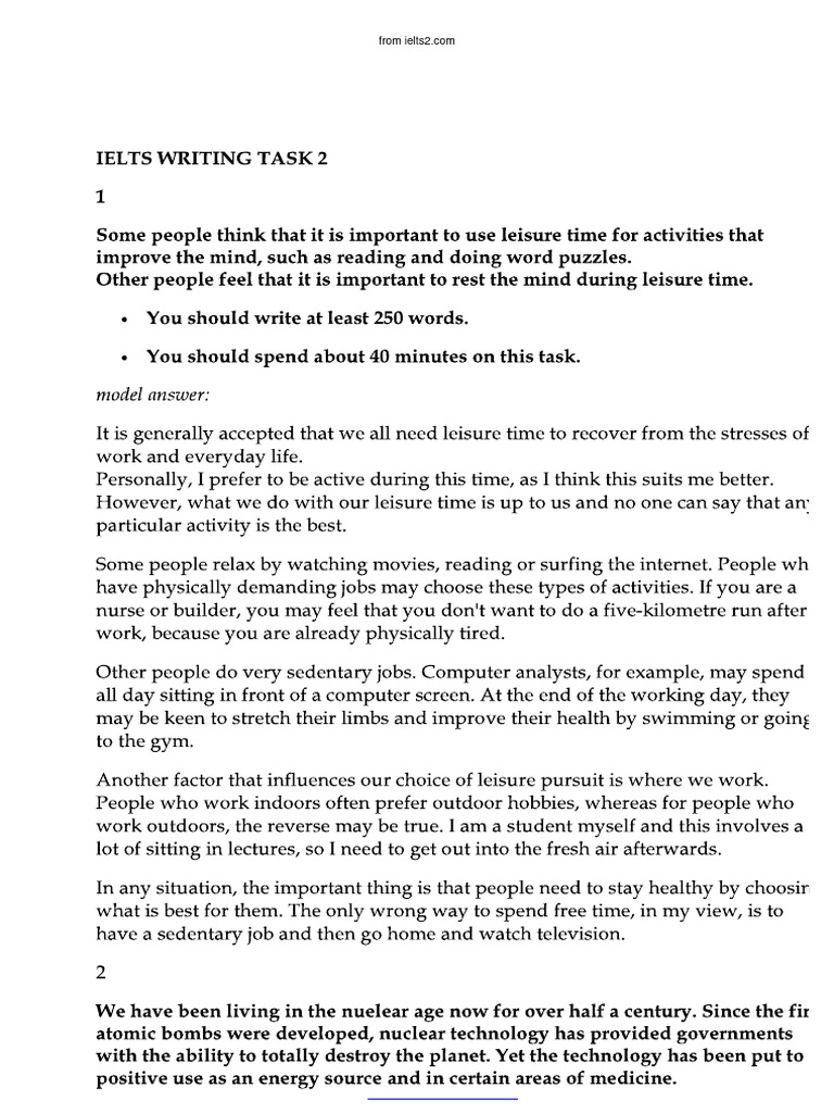 100 Model Ielts Writing Task 2 Essays - From | PDF
