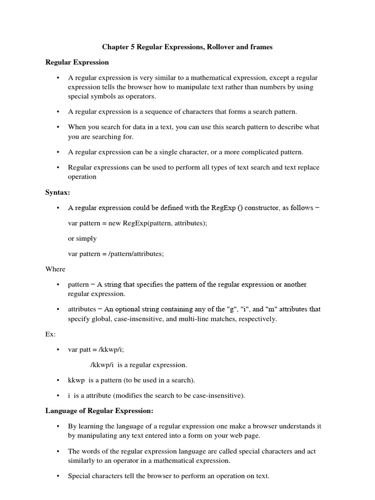 Chapter 5 Regular Expressions, Rollover and Frames Regular Expression | PDF | Regular Expression ...