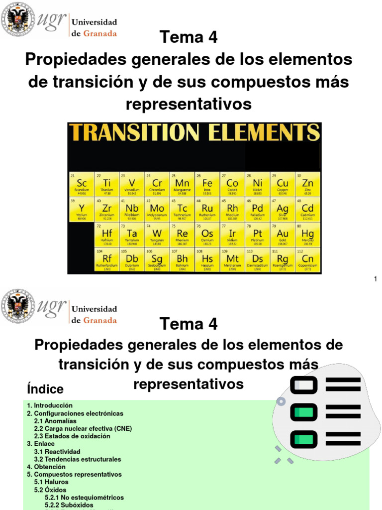 Tema 4 - Propiedades Generales de Los Elementos de Transiciã N | PDF | Metales de transición ...