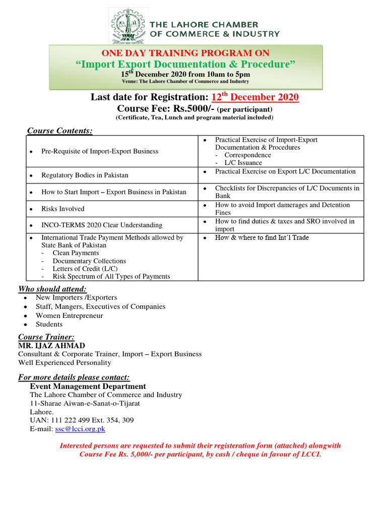 Import Export Training Registration Form | PDF | Business