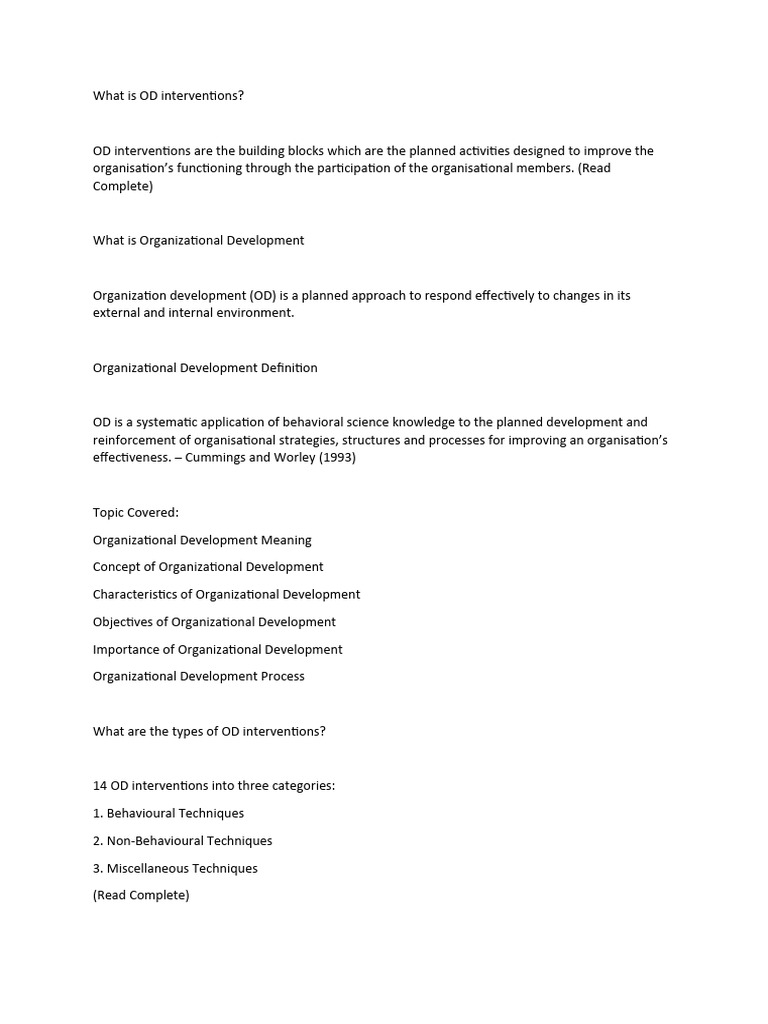 What is OD interventions | PDF | Organization Development | Strategic ...