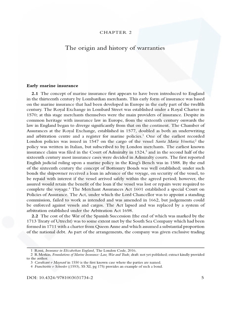 Law of Insurance Warranties, The CHAPTER 2 The Origin and History of ...