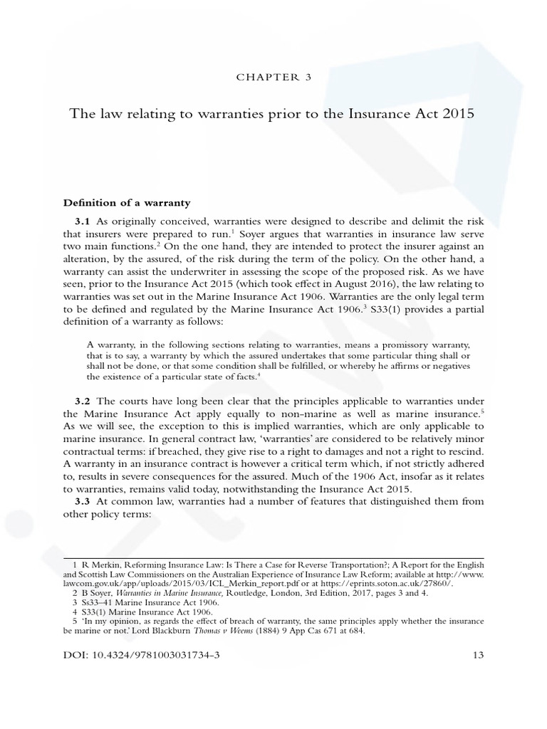 Law of Insurance Warranties, The CHAPTER 3 The Law Relating To ...
