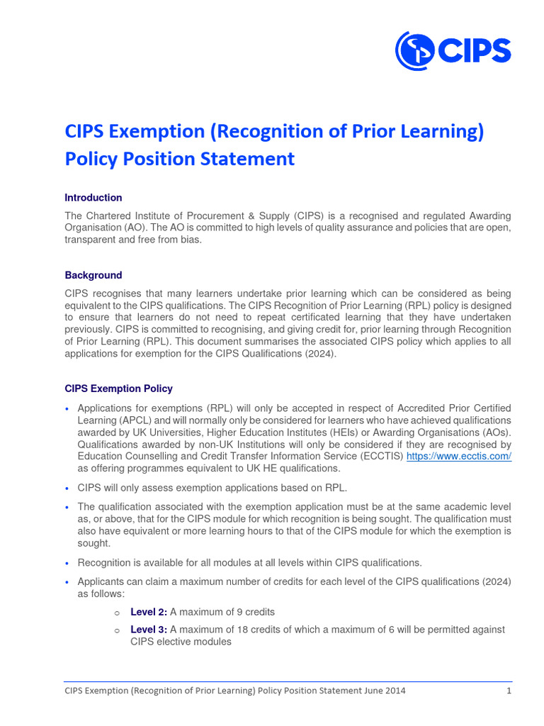 CIPS Exemption Policy Overview | PDF | Business
