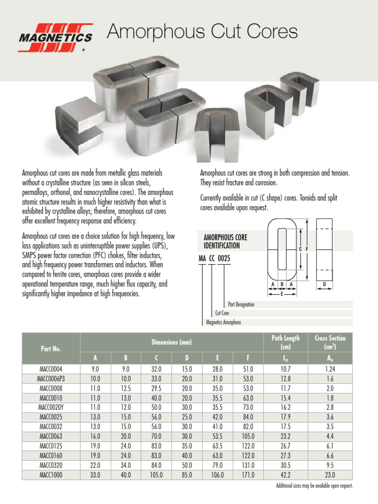 Amorphous Cut Cores Overview | PDF | Inductor | Materials Science