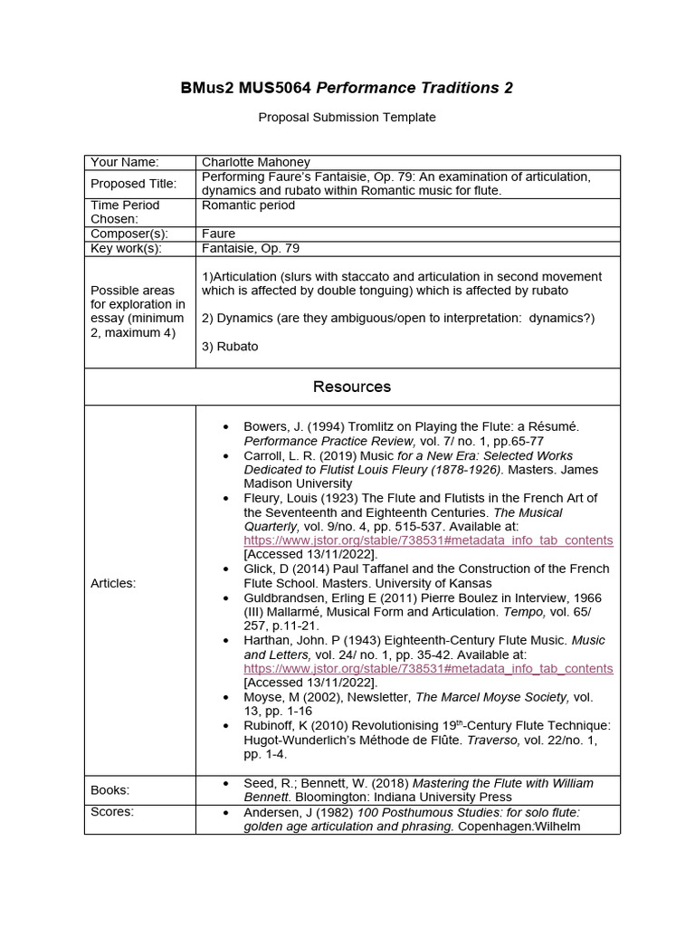 PT2 Proposal Submission Template | PDF | Classical Music | Musicology