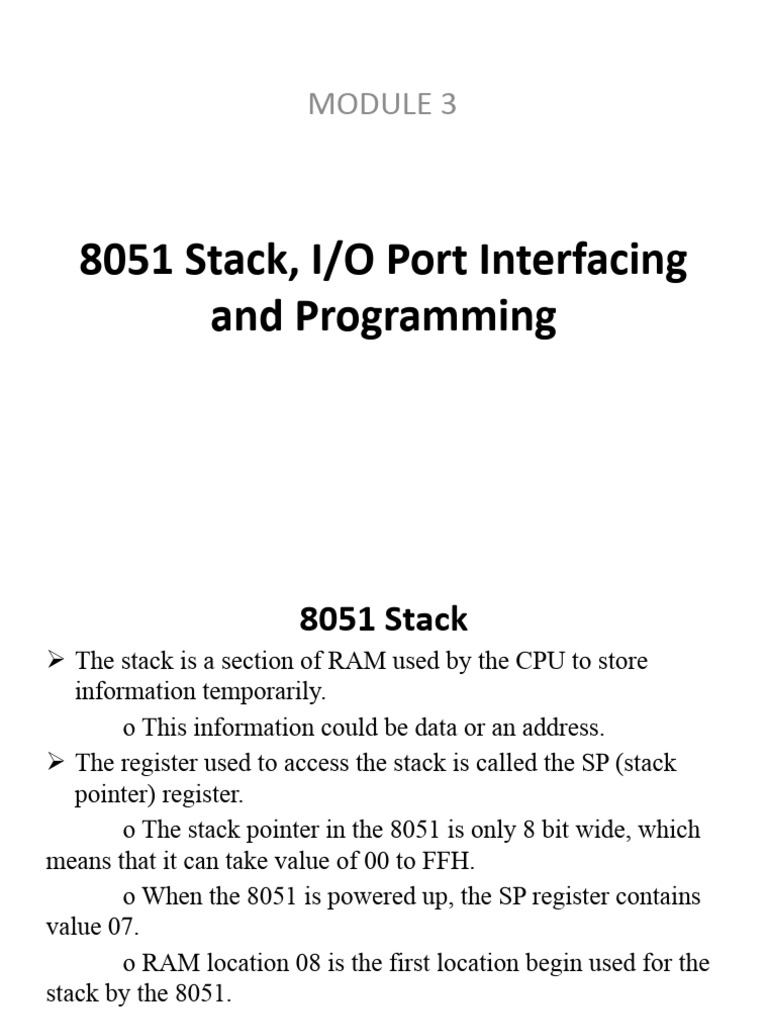 8051 Stack, I/O Port Interfacing and Programming | PDF | Pointer (Computer Programming ...