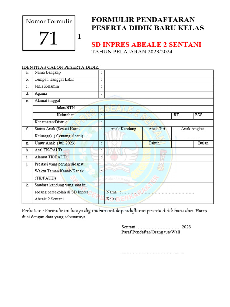 Form PPDB Tahun 2023 | PDF