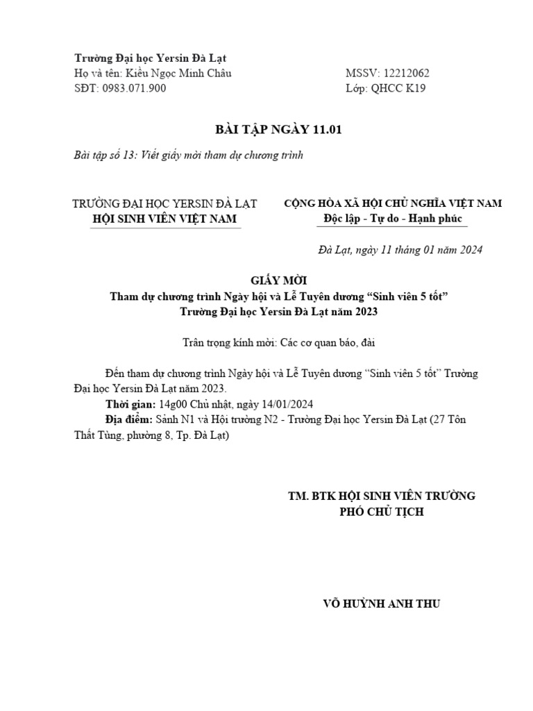 Bai Tap 11.01 - Giay Moi Tham Du Chuong Trinh | PDF