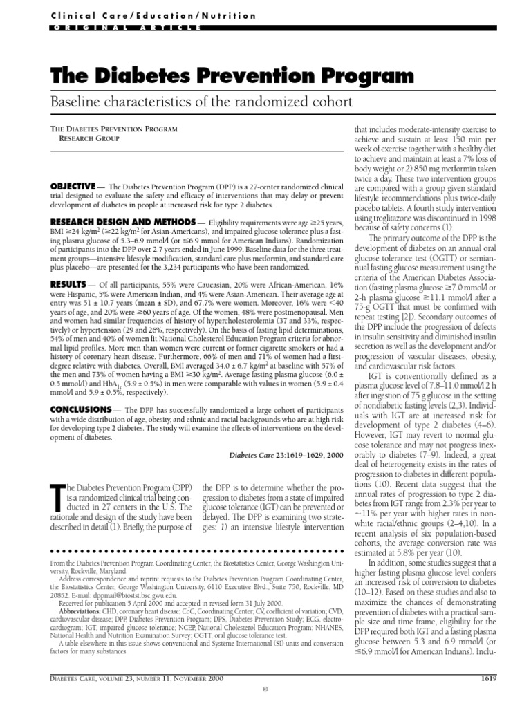 DPP Study: Baseline Characteristics | PDF | Prediabetes | Diabetes