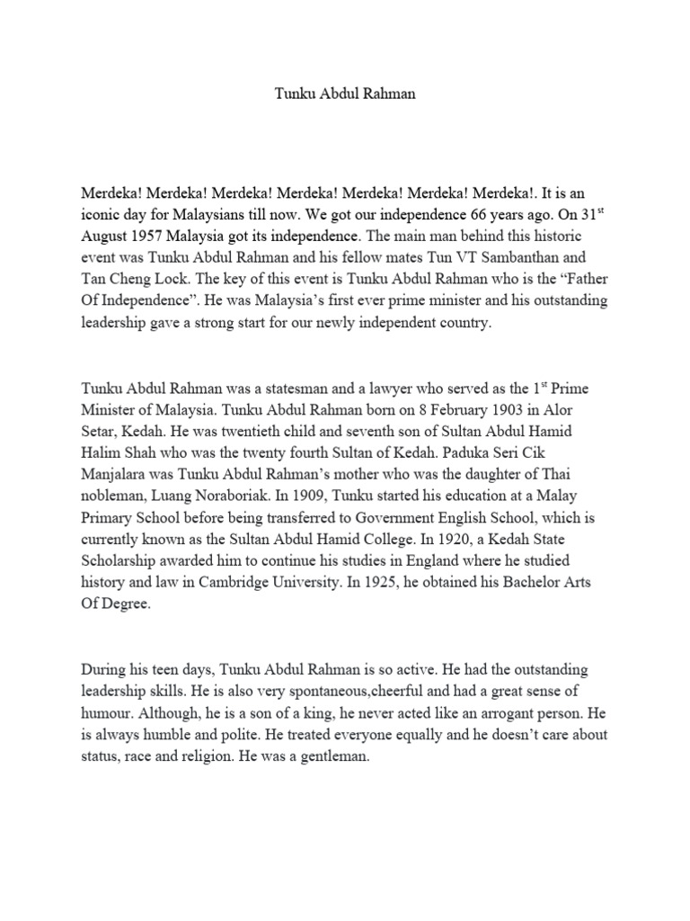 Tunku Abdul Rahman: Father of Independence | PDF | Malaysia | Southeast ...