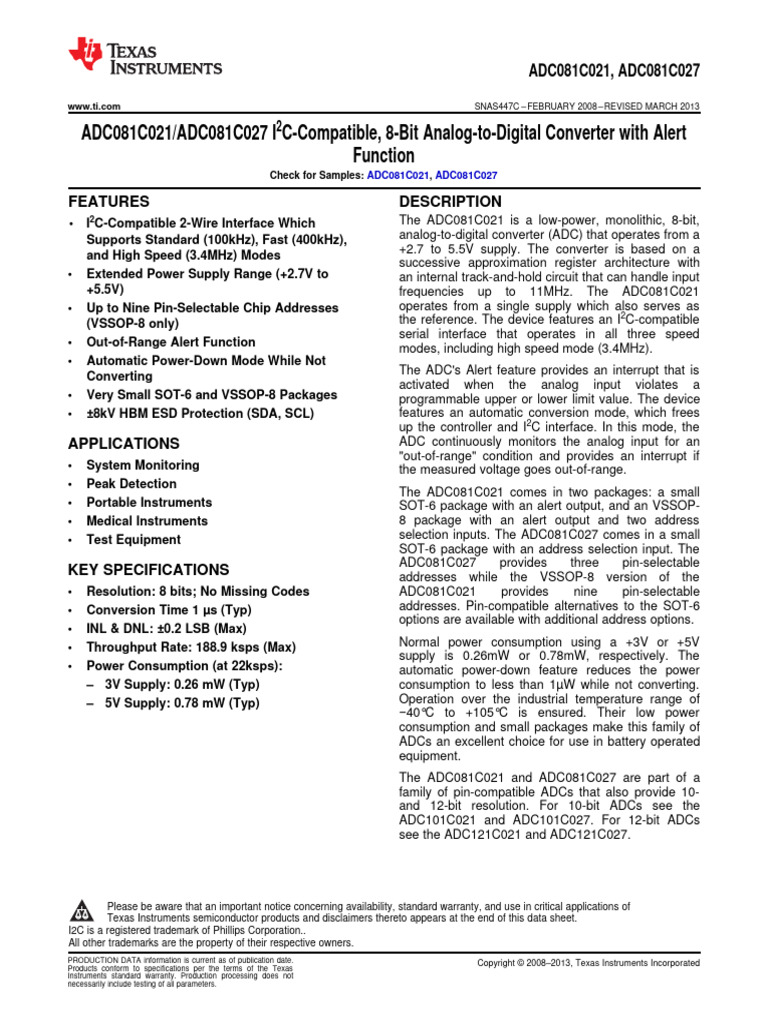 Adc 081 C 021 | PDF | Analog To Digital Converter | Power Supply
