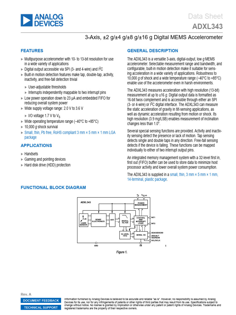 Adxl 343 | PDF | Accelerometer | Computer Engineering