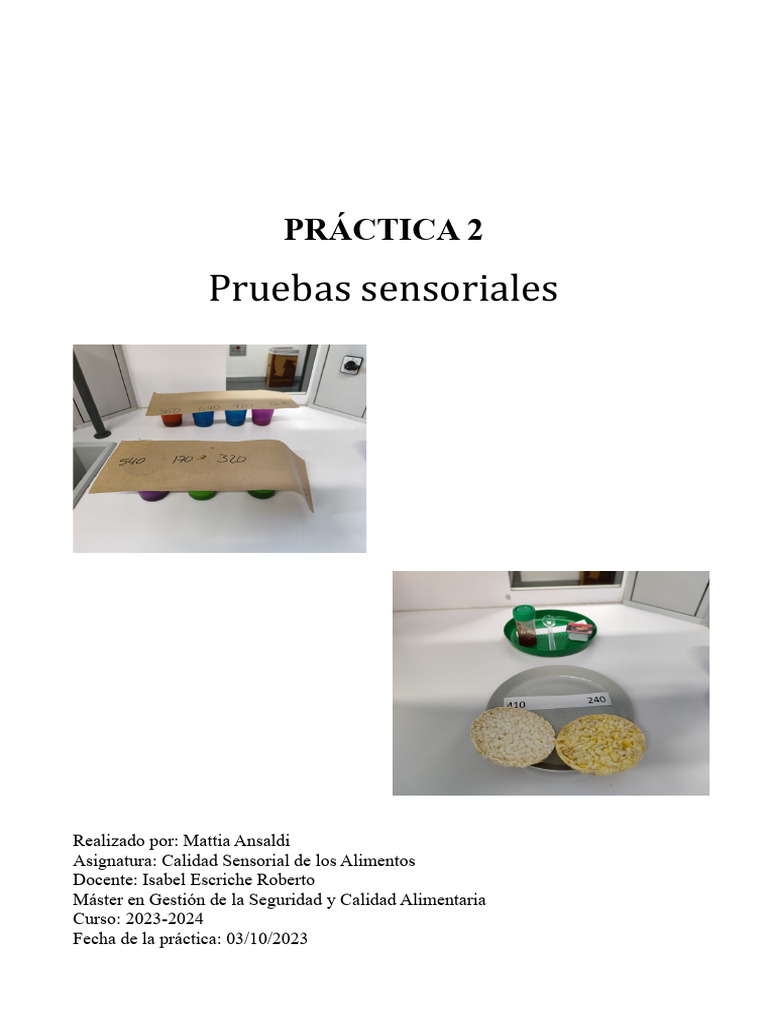 PRÁCTICA 2 Calidad Sensorial | PDF
