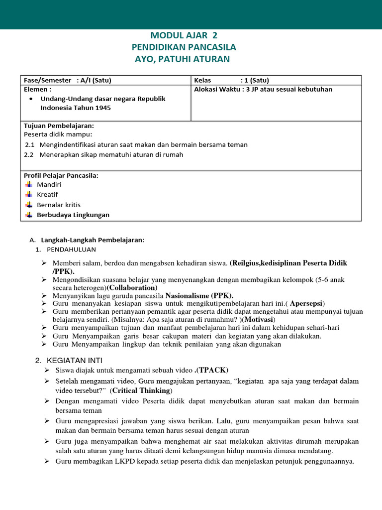 Modul Ajar Kelas 1 SMT 1 | PDF | Karier & Perkembangan