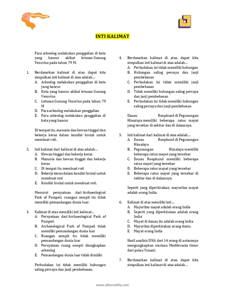 (Soal Materi) Inti Kalimat | PDF