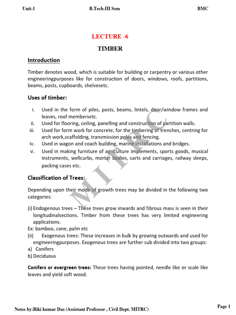 Lecture 6 bmc-1 | PDF | Wood | Trees