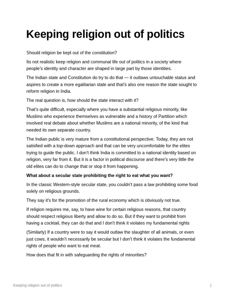 Keeping Religion Out of Politics | PDF | Freedom Of Religion ...
