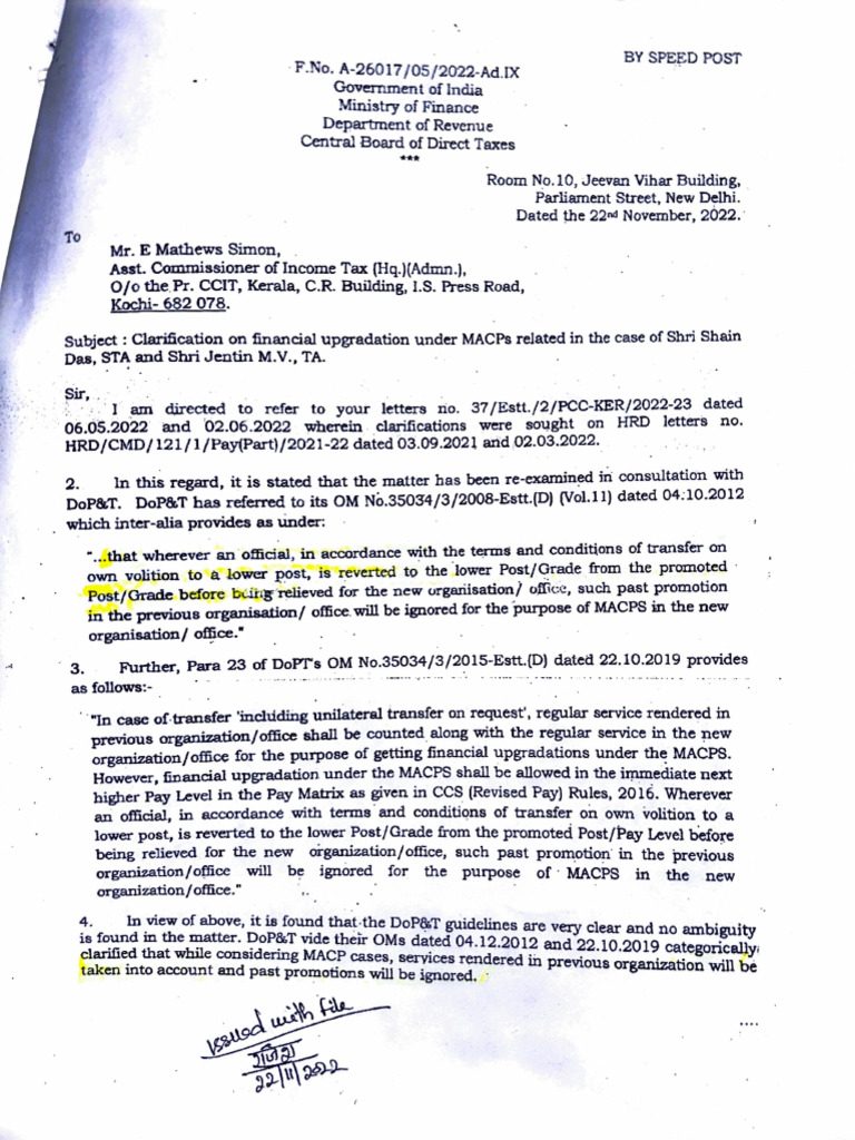 MACP Circular No.F.No.A-26017-05-2022-Ad IX | PDF | Physical Chemistry | Electron