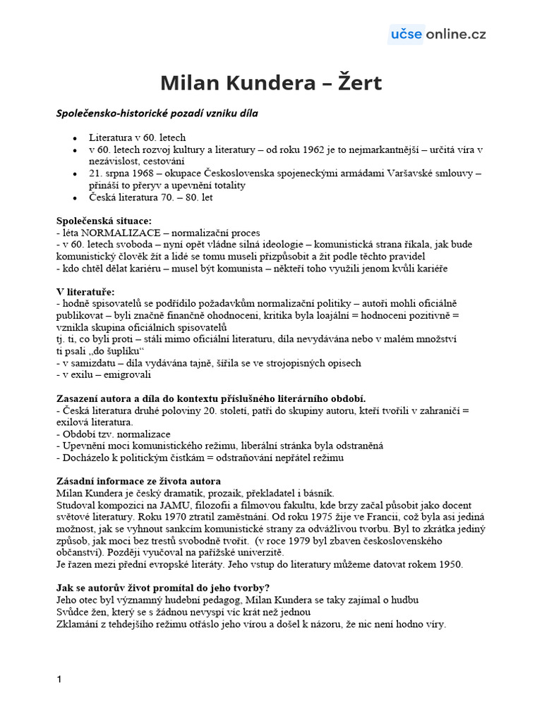 Milan Kundera - Žert | PDF