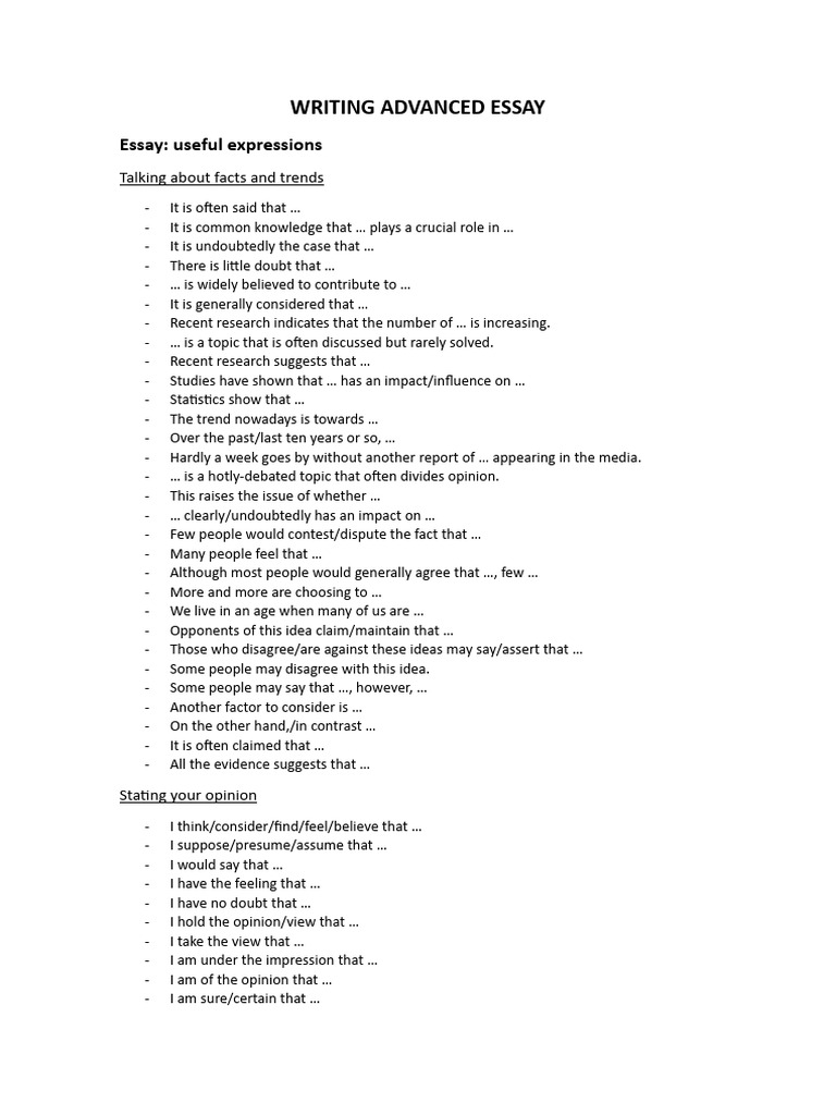 Advanced Essay Writing Phrases | PDF | Epistemology | Cognition