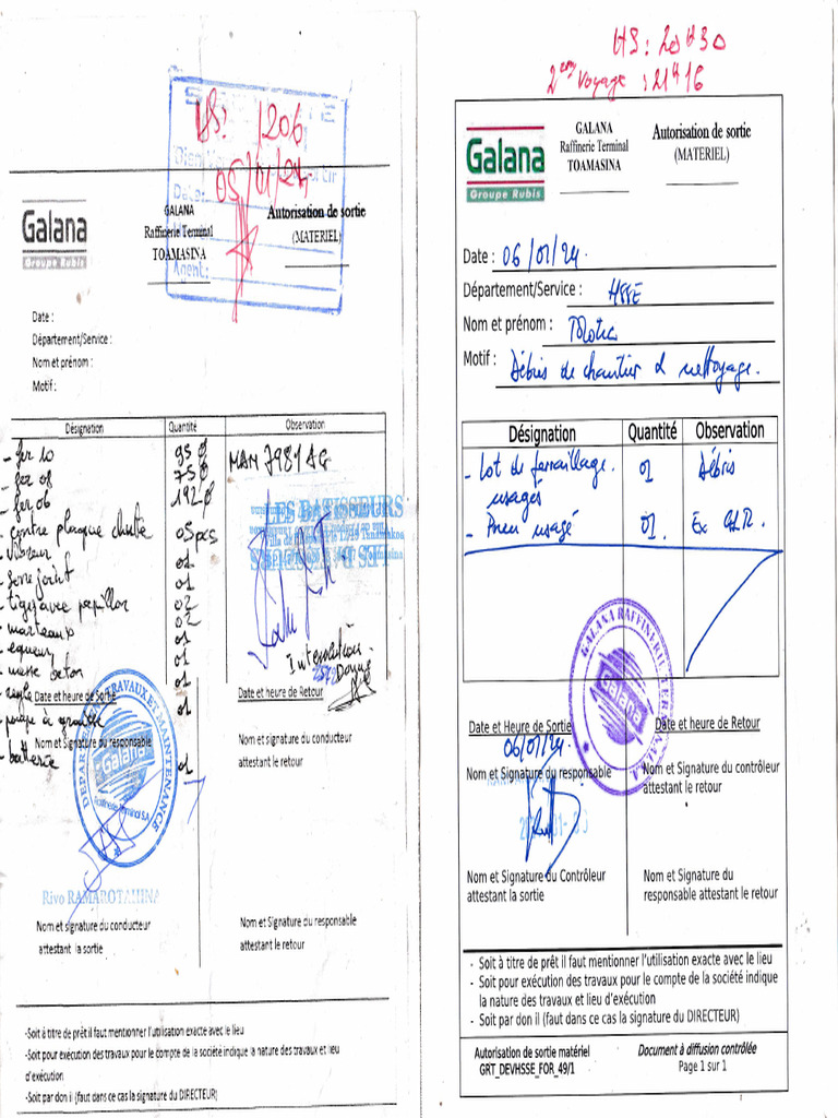 Bon de Sortie Janvier 2024 | PDF
