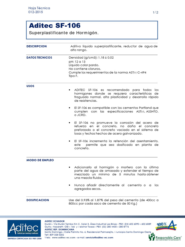 ficha-tecnica-sf-106 | Descargar gratis PDF | Hormigón | Cemento