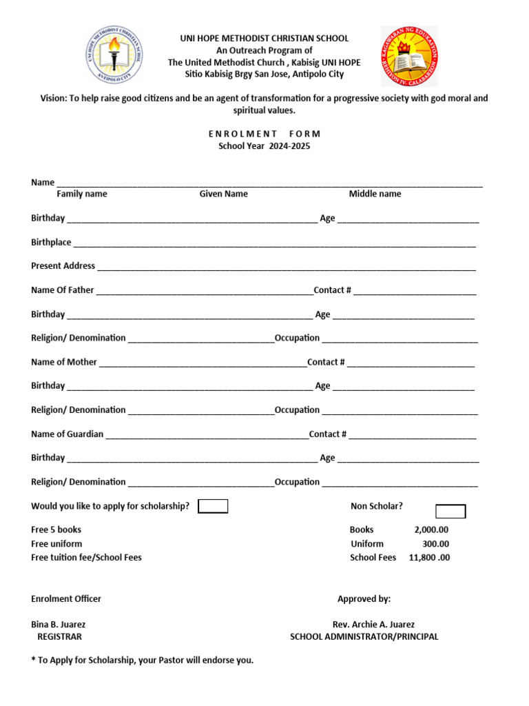 ENROLLMENT-FORM-SY-2024-2025 | PDF | Christian Denominational Families ...