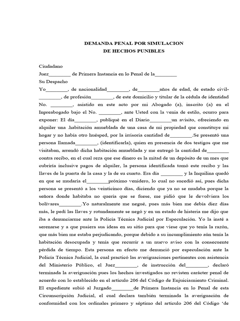 Demanda Penal Por Simulacion de Hechos Punibles | PDF | Derecho penal ...