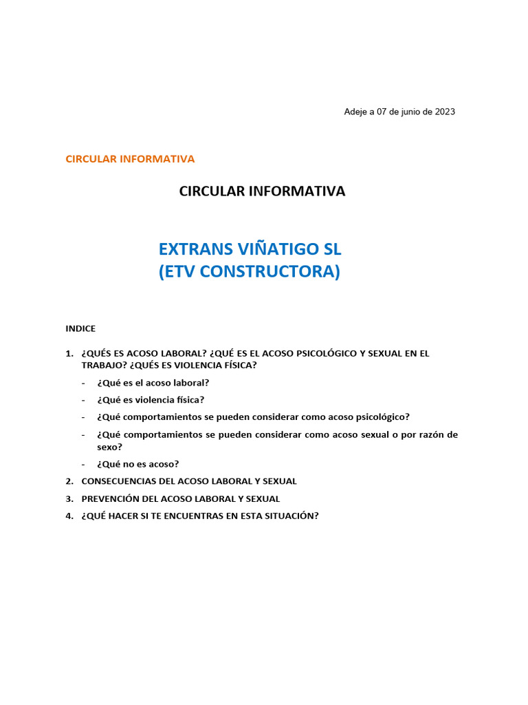 1. Circular Informativa-modelo | Descargar gratis PDF | Acoso sexual ...