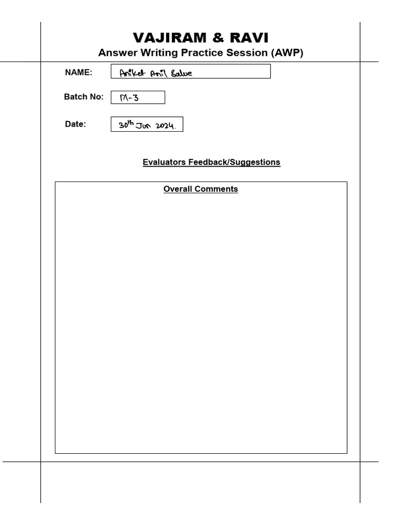 Vajiram & Ravi: Answer Writing Practice Session (AWP) | PDF