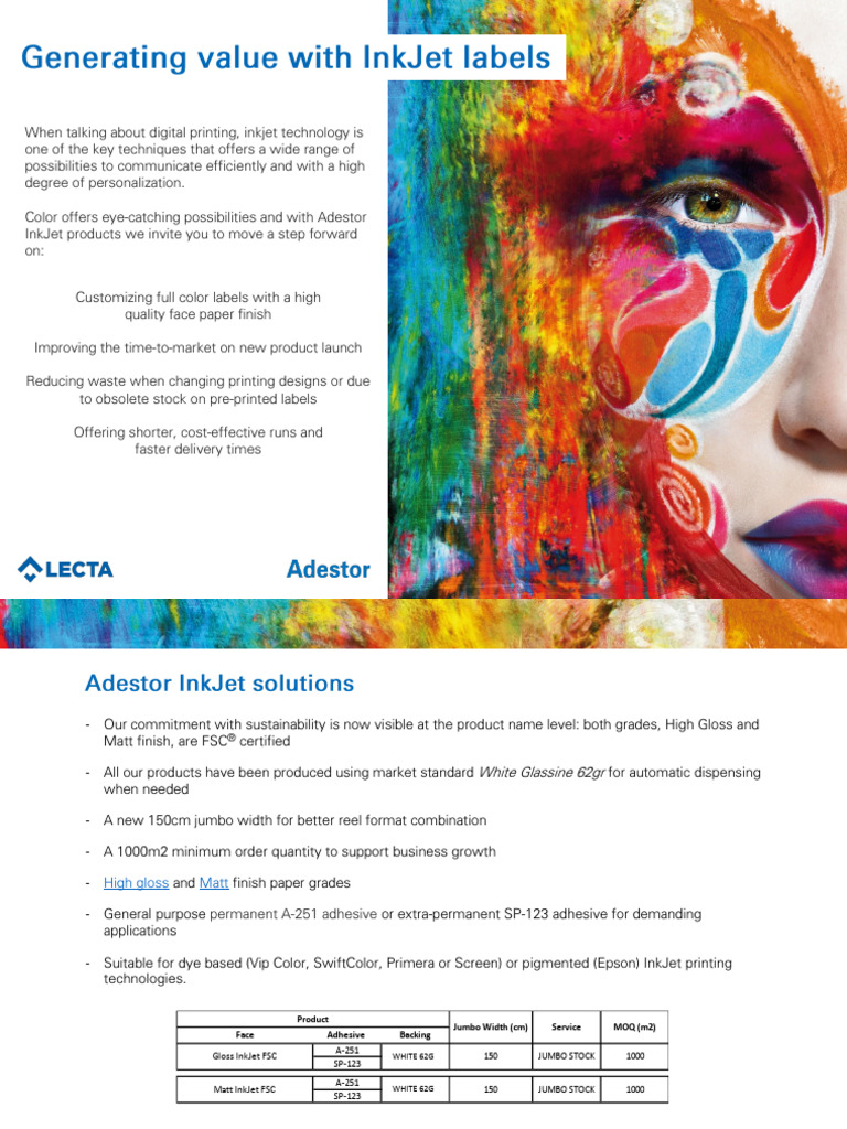 Lecta Adestor Inkjet Solutions | PDF