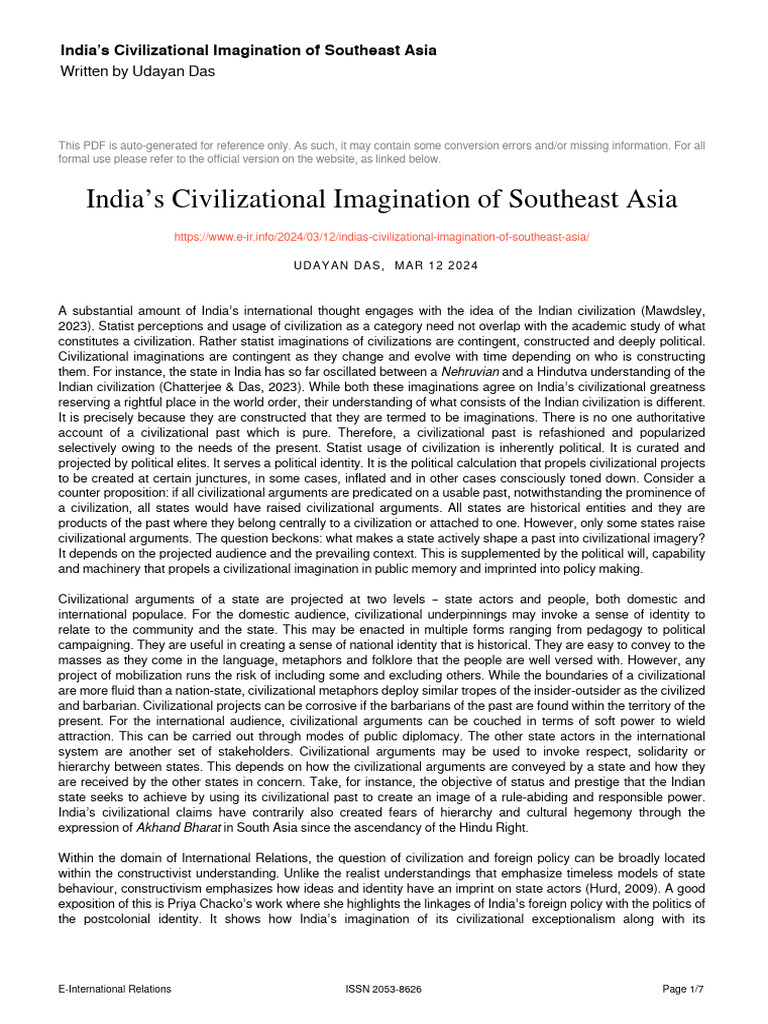 Indias Civilizational Imagination of Southeast Asia | PDF | Asia ...