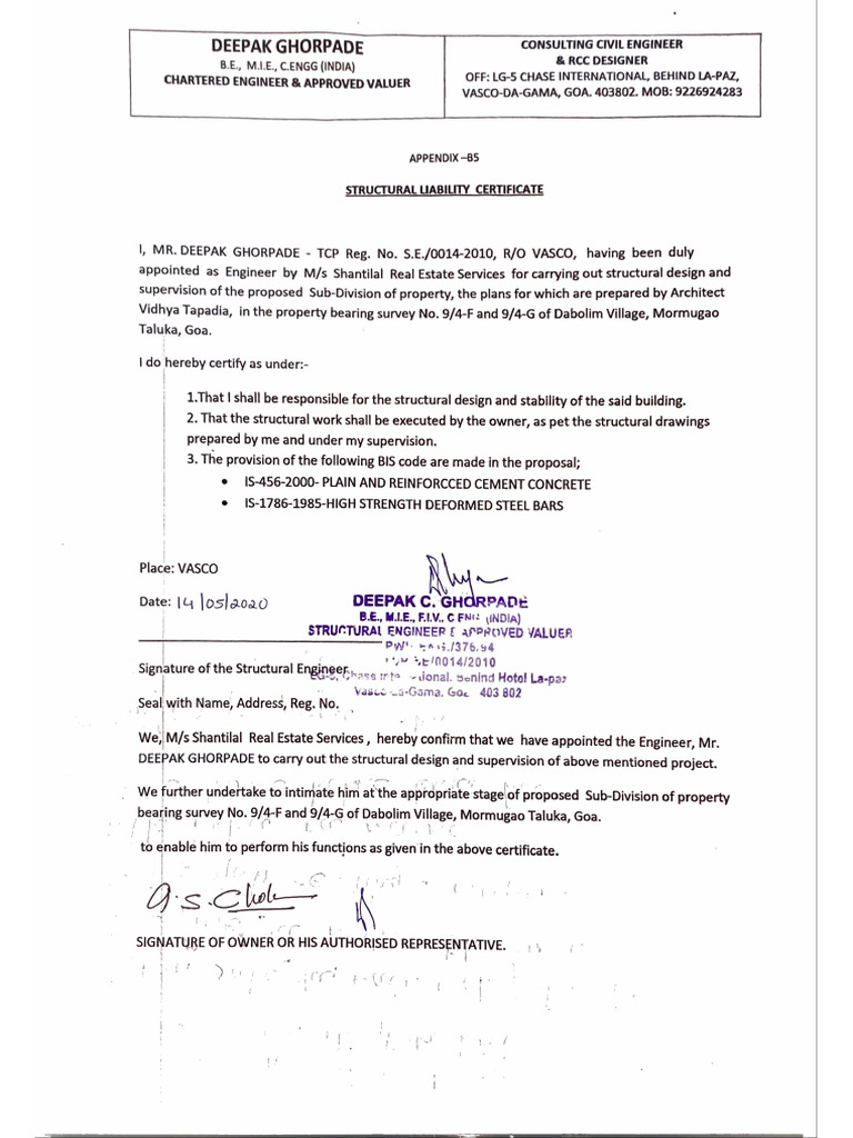 Structural Liability Certificate | PDF